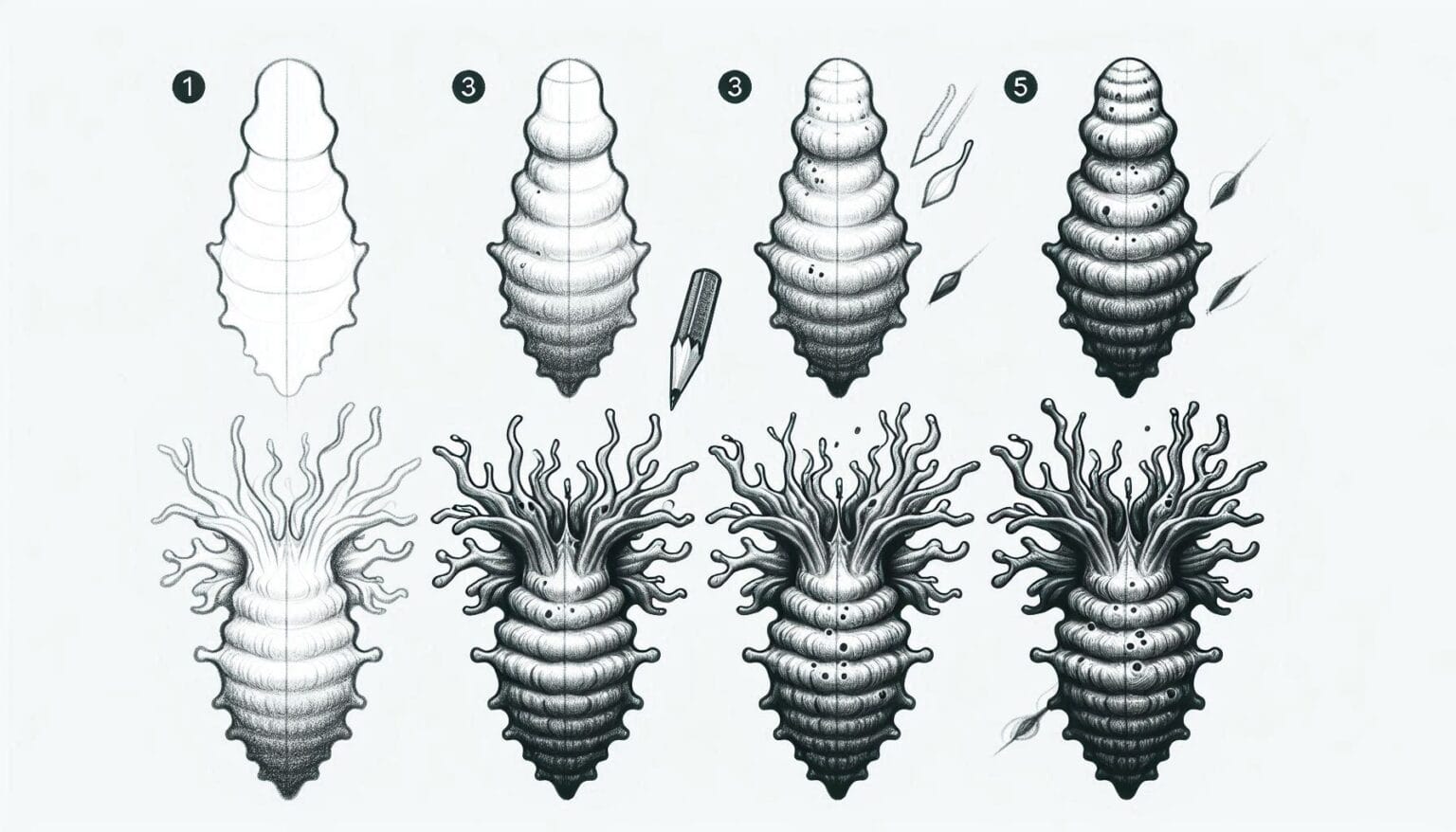 How to draw Ascidian : 7 Easy Step by Step Guide to Ascidian drawing ...