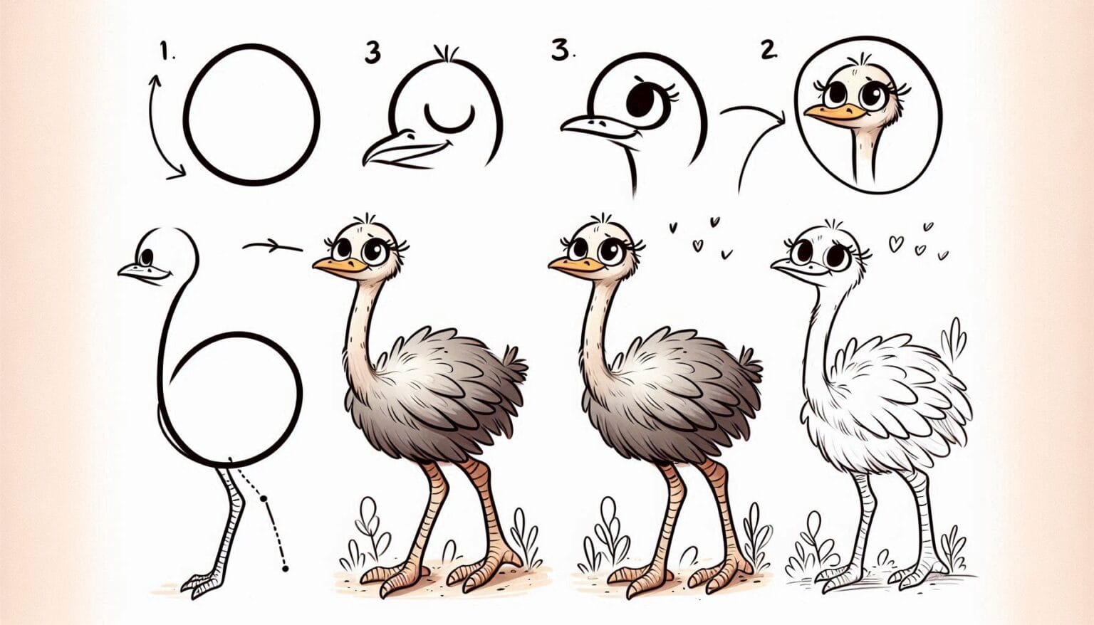 How to Draw Ostrich: 9 Easy Step-by-Step Guide to Ostrich Drawing ...